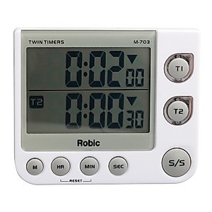 Robic M-703 Twin Timers; Countdown, Countup Game and Activity Timer; Flashing LED confirms Activity, Silent, Medium or Extra Loud Alarm at Completion…America's Timer, White, One Size