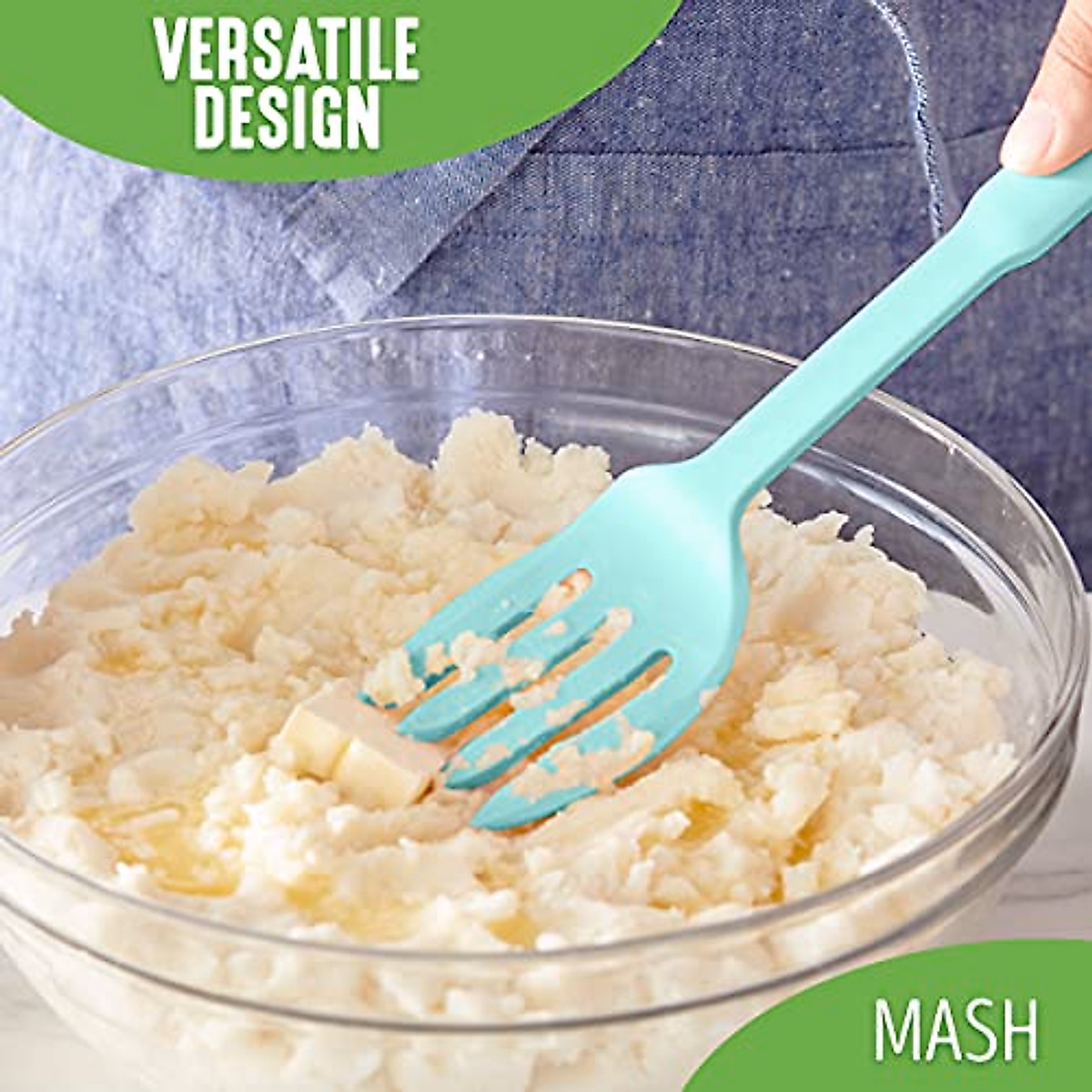 GreenLife Cooking Tools and Utensils, 10-in-1 Silicone Fork to Stir Mix Mash and Scrape, Heat and Stain Resistant, Dishwasher Safe, Soft Pink