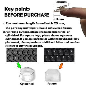 80 PCS Raised Keyboard Stickers with DIY Letter Decals for Nail-Art Typing, Adhesive Keycap Riser for Long Nails Protection for Numeric Keypad (Square-Clear)