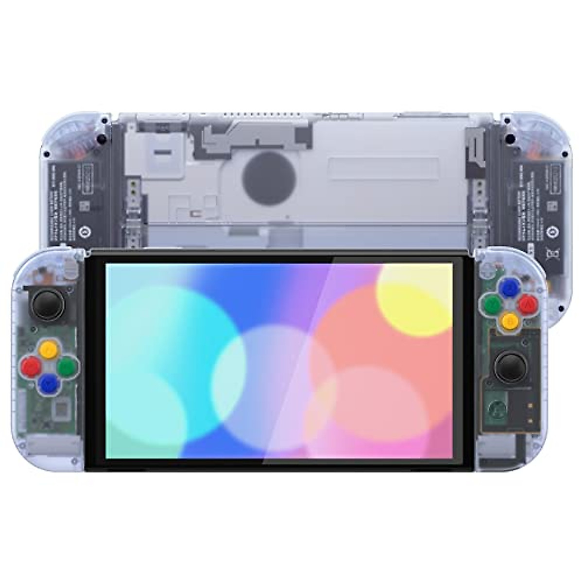 eXtremeRate Glacier Blue Custom Full Set Shell for Nintendo Switch OLED, DIY Replacement Console Back Plate, NS Joycon Handheld Controller Housing with Colorful Buttons for Nintendo Switch OLED