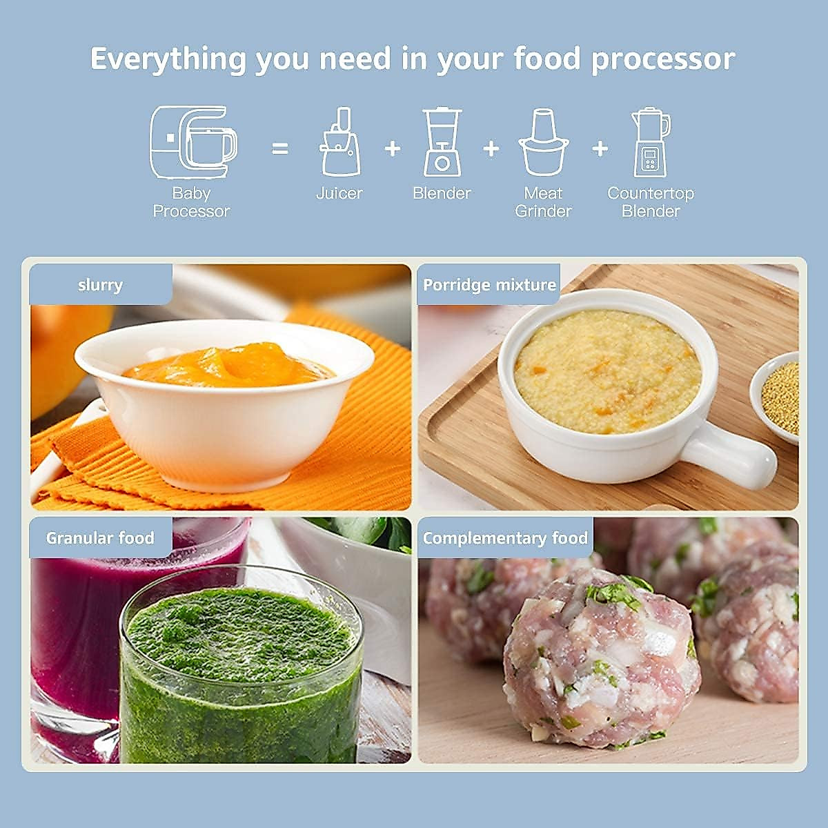 Baby Food Processor Maker Steamer and Blender, Multi-Functional Food Steamer Puree Grinder Machine, Auto Cooking & Shut-Off, Touch Control Panel, Defrost & Steaming Baby Food Mills