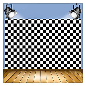 Black and WhiteRacing Checker Texture Grid Birthday Chess Board Theme Photography Backdrops 7X5ft Children Kids Birthday Party Supplies Newborn Baby Shower Banner Photo Background Booth Props Vinyl