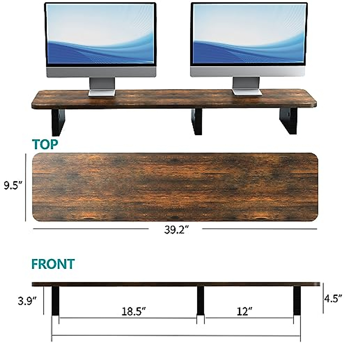 Zimilar Dual Monitor Stand Riser, Large Wooden Computer Monitor Stand with Storage for Office Accessories (Rust Brown)
