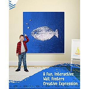 Vibrant Mermaid Sequin Fabric, Kid-Friendly Sensory Wall Panel for Kids, Ideal Items for Classroom, Home Activity and Autism Therapeutic Use, Fabric by The Yard, Sturdy & Reusable, Blue+Silver