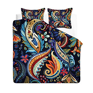 CLOXKS Ethnic Pattern Duvet Cover Queen Size, Colorful Boho Bedding Set 3-Piece Bedroom Decor Set, Soft Microfiber Patterned Comforter Cover with Zipper Ties and 2 Pillowcases