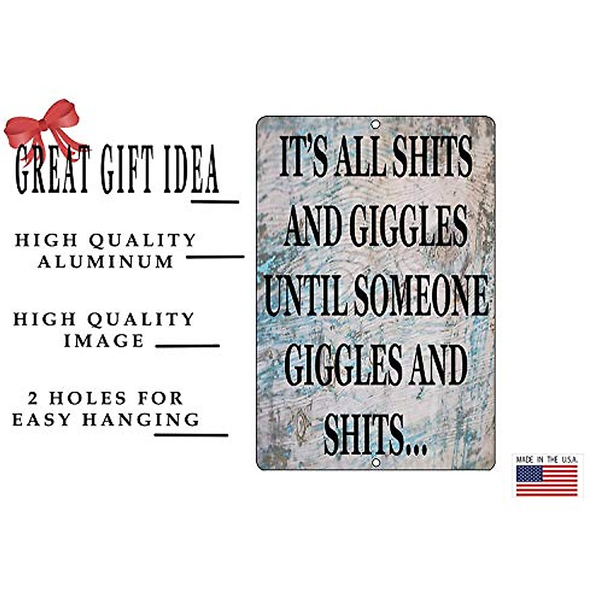 Rogue River Tactical Funny Sh%TS and Giggles Metal Tin Sign, 12x8 Inch, Wall Decor Man Cave Bar