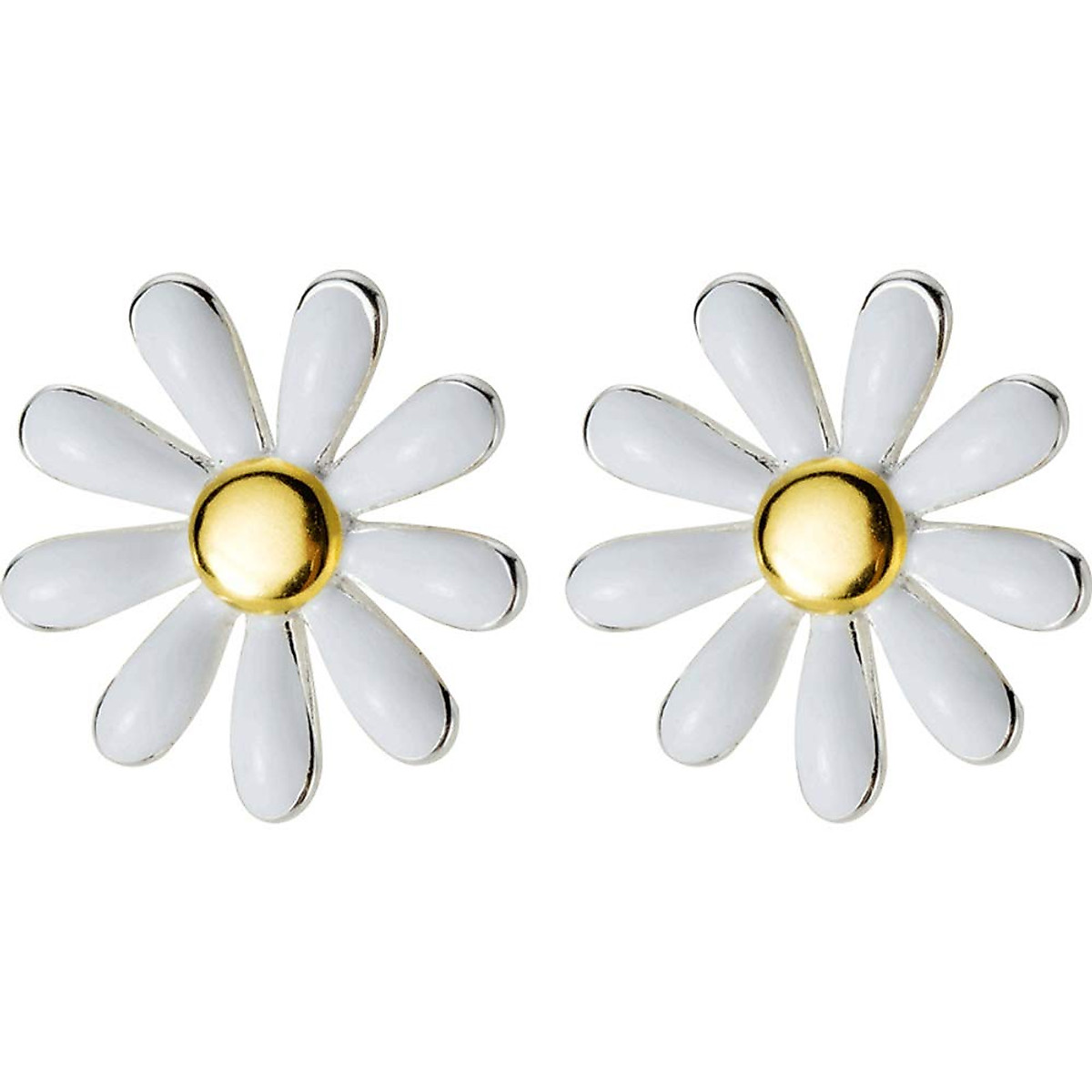 Flower Earring Stud, Mariafashion Sterling Silver Two-Tone White Daisy Flower Earrings Hypoallergenic Post Earrings for Women Girls Kids