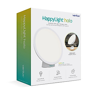 Verilux HappyLight Halo - Cordless LED Light Therapy Lamp with a 360° Magnetic Base & Rechargeable Battery for Portable, UV-Free, Full Spectrum 10,000 LUX Light with Adjustable Brightness and Color