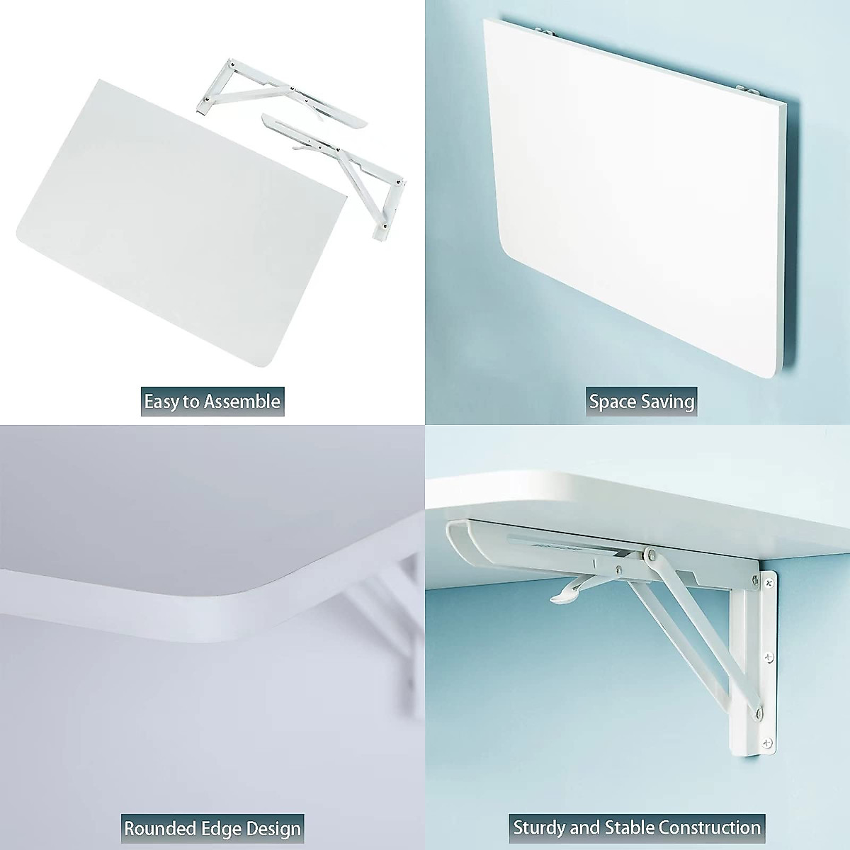 MCMACROS Wall Mounted Floating Folding Table, Drop Leaf Dining Table Small Wooden Desk for Office Home Kitchen(31.5" 23.6" (LW)), White