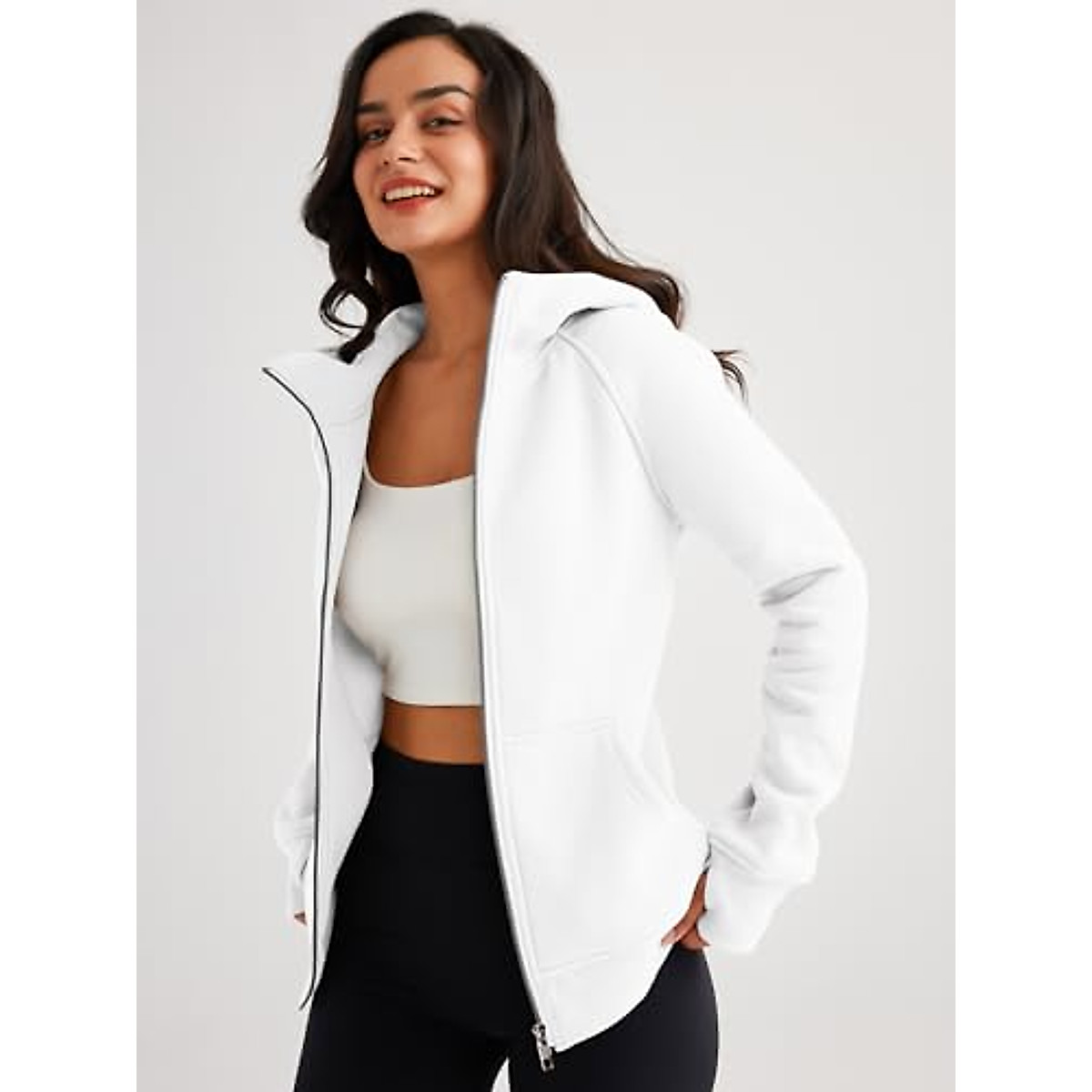 Trendy Queen Womens Zip Up Hoodies Oversized Sweatshirts Fall Outfits Long Sleeve Fleece Sweaters With Pockets Full Zip Winter Jackets Y2k Clothes Teen Girls Fashion