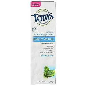 Tom's of Maine Simply White Natural Toothpaste, Whitening Toothpaste, Natural Toothpaste, Clean Mint, 4.7 Ounce