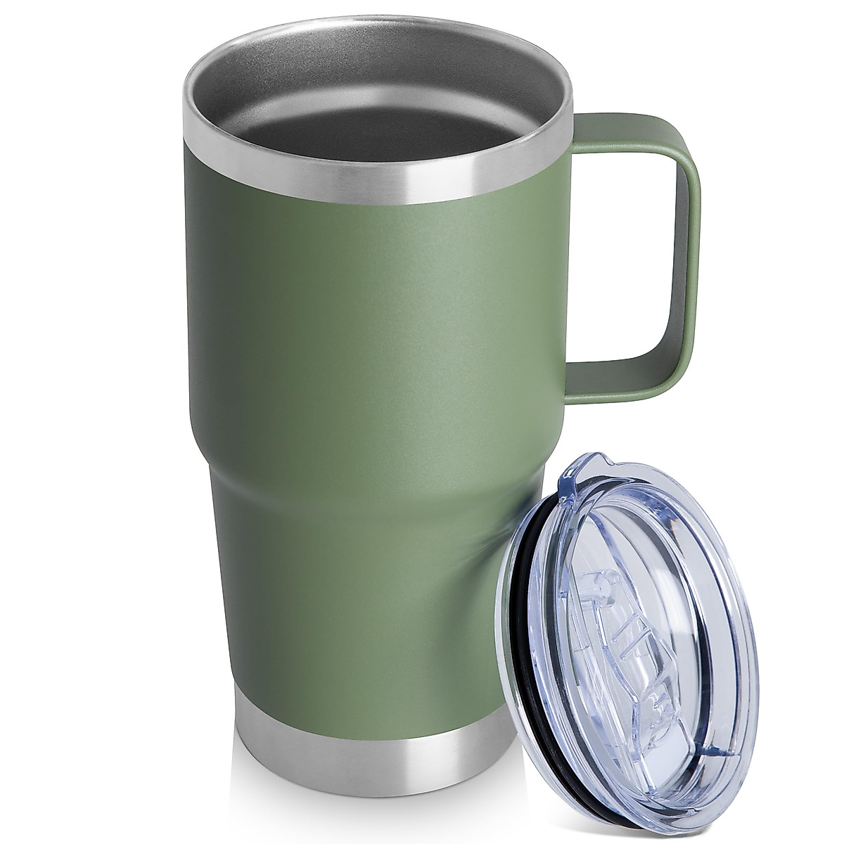 HASLE OUTFITTERS 20oz Tumbler with Lid, Stainless Steel Tumbler with Handle, Metal Insulated Travel Coffee Mug with Handle, Double Wall Vacuum Spill Proof Tumbler Cup, Amy Green 1 Pack
