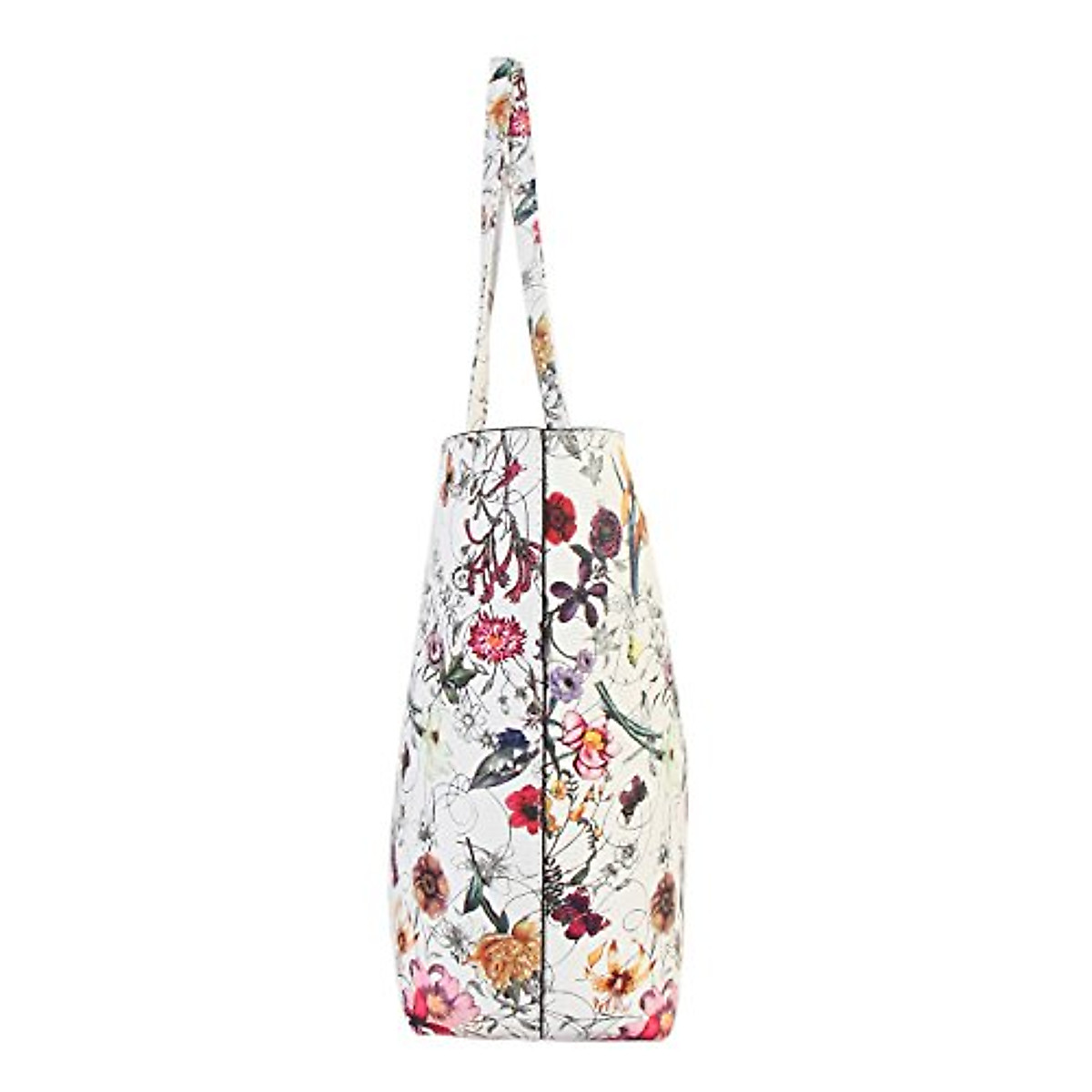 DIOPHY PU Leather Colorful Floral Pattern Two Tone Reversible Large Tote Womens Purse Handbag with Matching Crossbody Bag 2 Pieces Set FL-6000 FL-6001 (White exterior-Red interior)