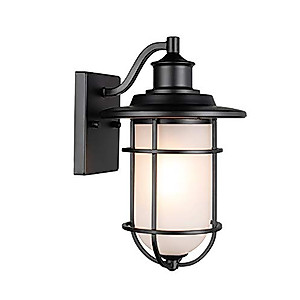 Globe Electric44625 1-Light Outdoor Indoor Wall Sconce, Matte Black, Frosted Glass Shade