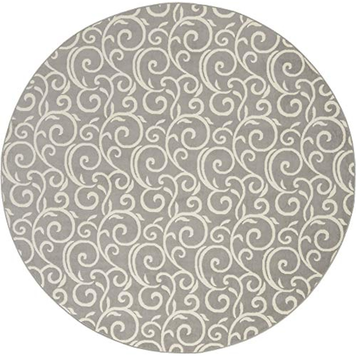 Nourison Grafix Floral Grey 8' x ROUND Area -Rug, Easy -Cleaning, Non Shedding, Bed Room, Living Room, Dining Room, Kitchen (8 Round)