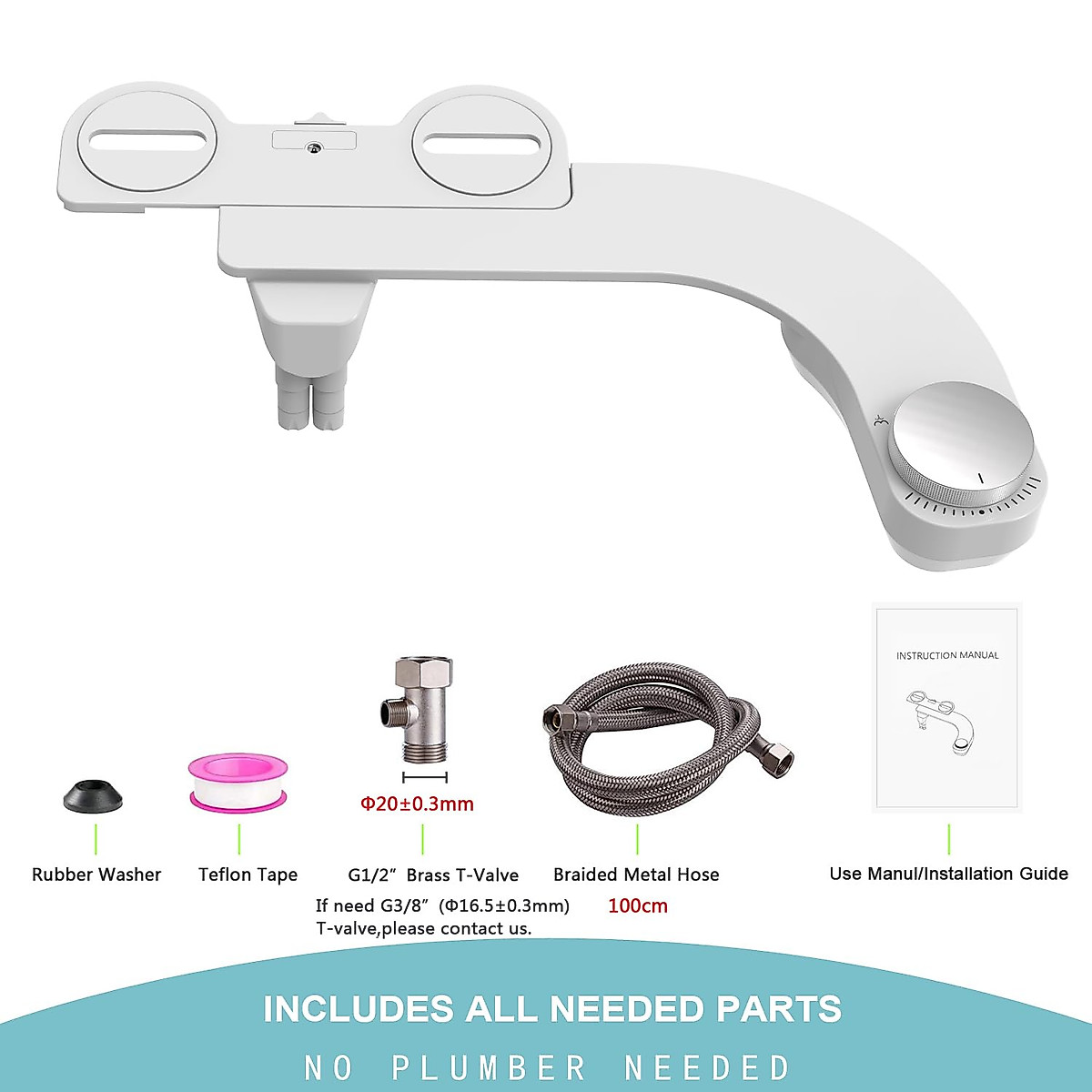 Bidet Attachment for Toilet - WITHLENT Left Hand Bidet Ultra-Slimt Non-Electric Dual Nozzle (Frontal & Rear Wash) Adjustable Water Pressure, Water Bidet Toilet Seat Attachment,Easy to Install (Silver)