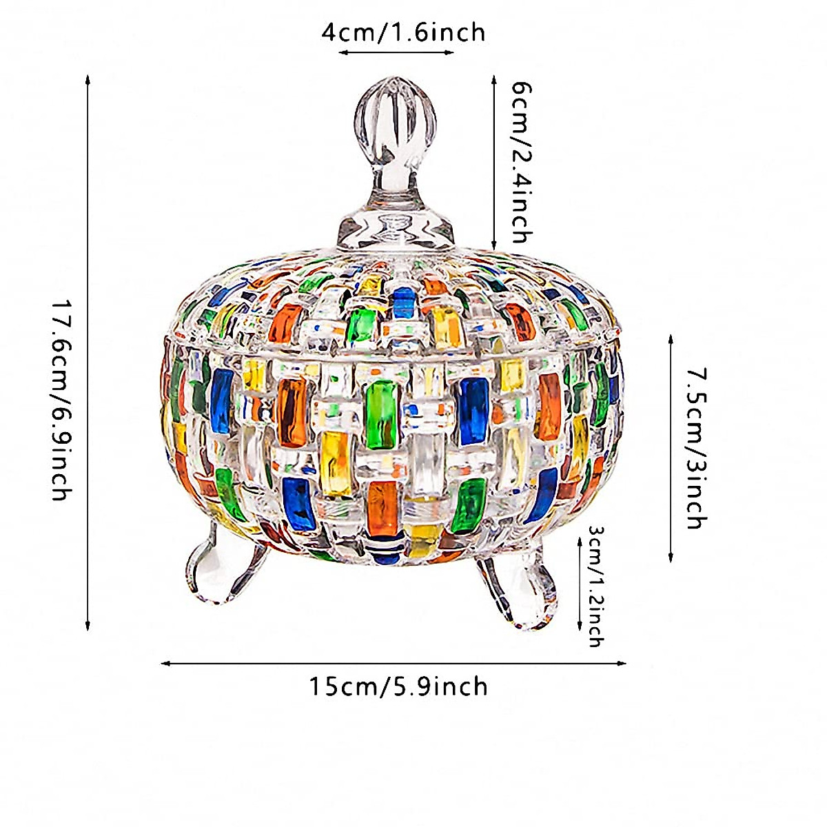 MAGCOLOR Elegant-Hand Painted Colorful Woven Easter Large Crystal Glass Candy Box candy servers,candy jars with Lid,Jewelry Box,Storage Jar,Candy dish covered,Great Gift for Family Friends-24 oz.