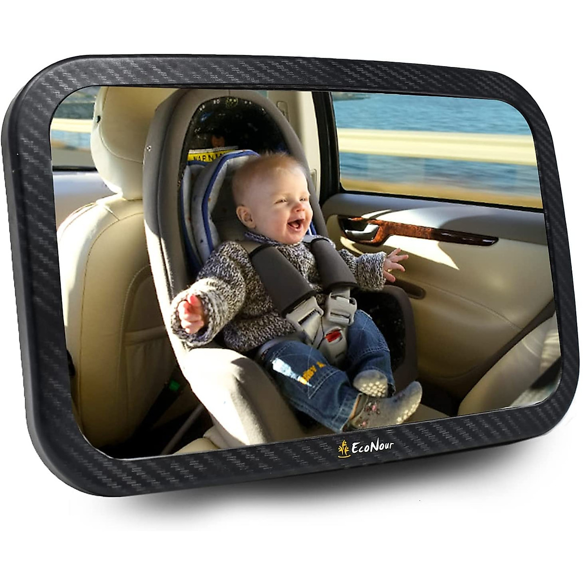 EcoNour Baby Car Mirror - 11.5 x 7.5 inches Safety Car Seat Mirror for Rear Facing Infant with 360 Degree Rotatable Shatterproof Baby Mirror for Car - Monitor Your Child using Car Baby Mirror