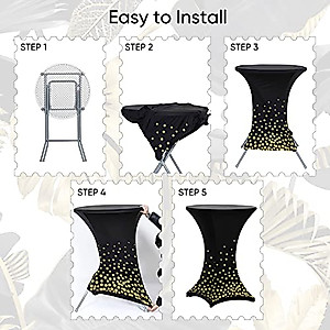 Cocktail Table Covers Highboy Cocktail Table Spandex Covers Gold Dot for Happy New Year, 32 x 43 in Fitted Stretch Cocktail Tablecloth for Round Tables for Wedding, Banquet and Party (Black, 4 Pcs)