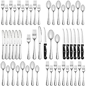24 Pcs Silverware Set with Steak Knives Service for 4,Stainless Steel Flatware Set,Mirror Polished Cutlery Utensil Set,Home Kitchen Eating Tableware Set,Include Fork Knife Spoon Set,Dishwasher Safe