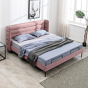 Mjkone Ergonomic Queen Size Adjustable Bed Frame Base, Zero Gravity Adjustable Bed w/Head and Foot Incline, Zero Clearance, Wireless Remote Control, Anti-Snore, Platform Frame Compatible, Light Grey