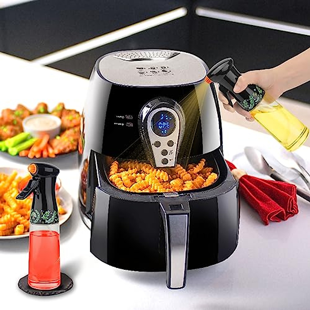 Honbuty Olive Oil Sprayer for Cooking - 200ml Glass Oil Dispenser Bottle Spray Mister - Refillable Food Grade Oil Vinegar Spritzer Sprayer Bottles for Kitchen, Air Fryer, Salad, Baking, Grilling