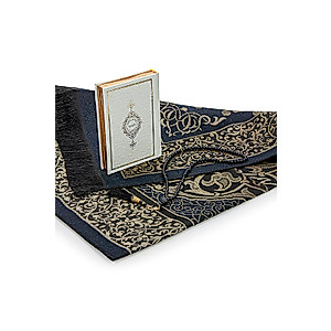 ihvan online Muslim Prayer Rug and Quran with Prayer Beads, Kaaba Decor Box, Islamic Gift for Women & Men, Elegant Islam Set for Ramadan, Eid, Umrah, Birthday, Travel