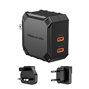Dual USB C Fast Wall Charger Block, UNBREAKcable 40W Type C Fast Charging Adapter [2-Port PD 3.0 20W], UK/EU Plug for Travel, for MacBook iPad Pro, Apple iPhone 14 13 12 11 Pro Max Mini Plus, Samsung