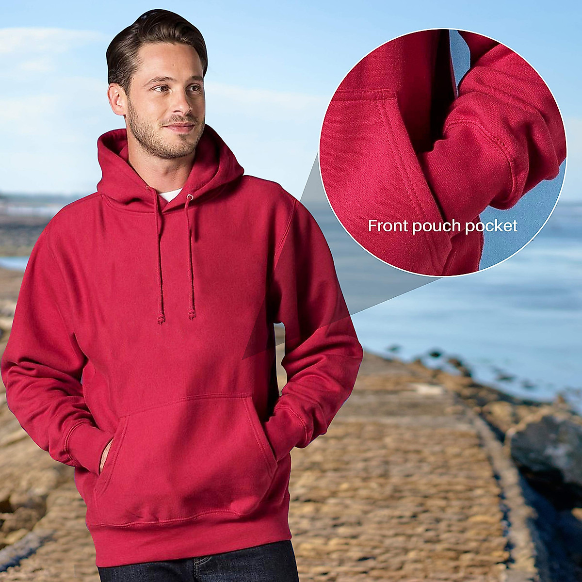 MV Sport Cool Fleece Hoodies for Men (Drawstring Hoodie Mens Sweatshirt) Mens Hoodies Pullover (Black, X-Large)