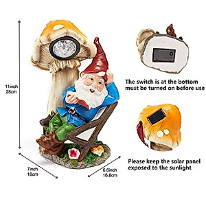 Lifoberstar Outdoor Garden Gnomes Reading Book Statues with Solar Mushroom Light 11inch Large Figurines Lights Lawn Dwarf Ornament Yard Backyard Patio Home Decoration Gift for Mom Grandma Lovers