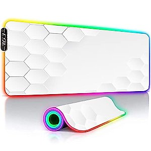 Gaming Mouse Pads Hexagon Shaped White Large RGB Mousepad XL Desk Computer Pad Gaming Accessories Extended Led Mouse Pad XXL Big Keyboard Desk Mat with Lock Edge 50X100Cm