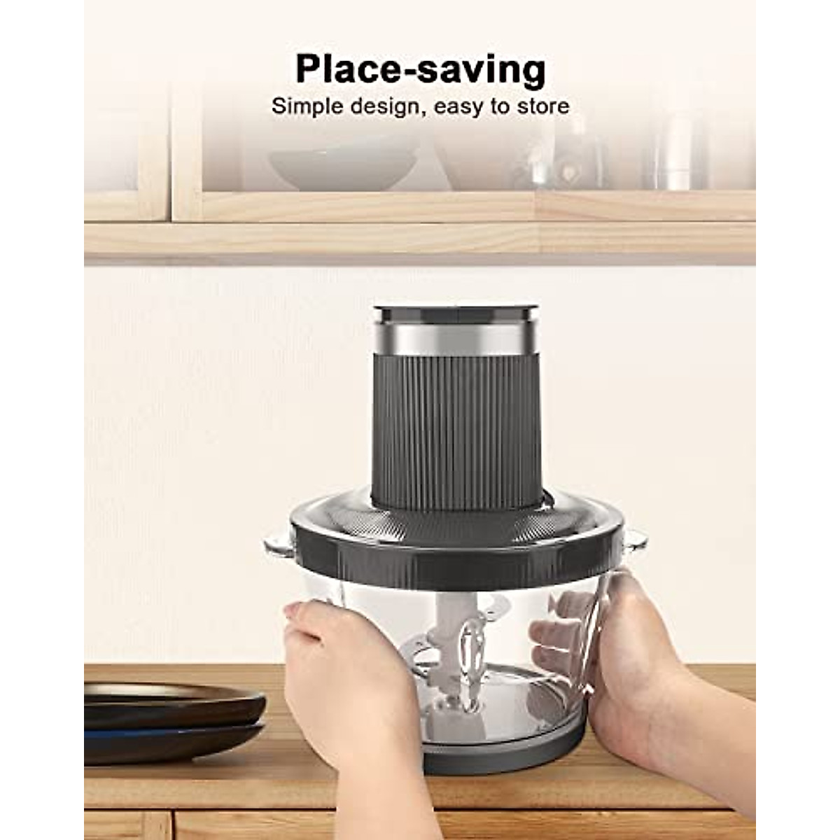 Food Processor, VASTELLE Electric Food Chopper for Meat, Vegetables, Fruits and Nuts, 8 Cup Glass Bowl Food Grinder with 2 Speed, Grey