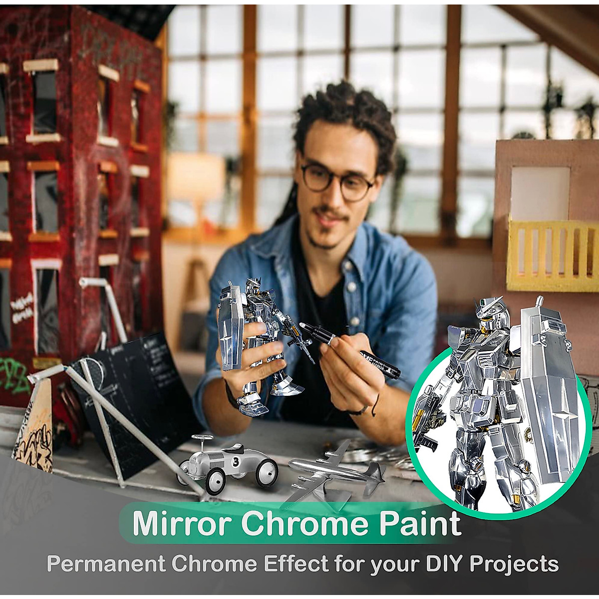 ZOET 3PK Mirror Chrome Marker Chrome Pen | Chrome Paint for Any Surface | Chrome Marker Paint Pen for Repairing, Model Painting, Marking or DIY Art Projects| Permanent Liquid Mirror (0.7|1|3mm Tips)