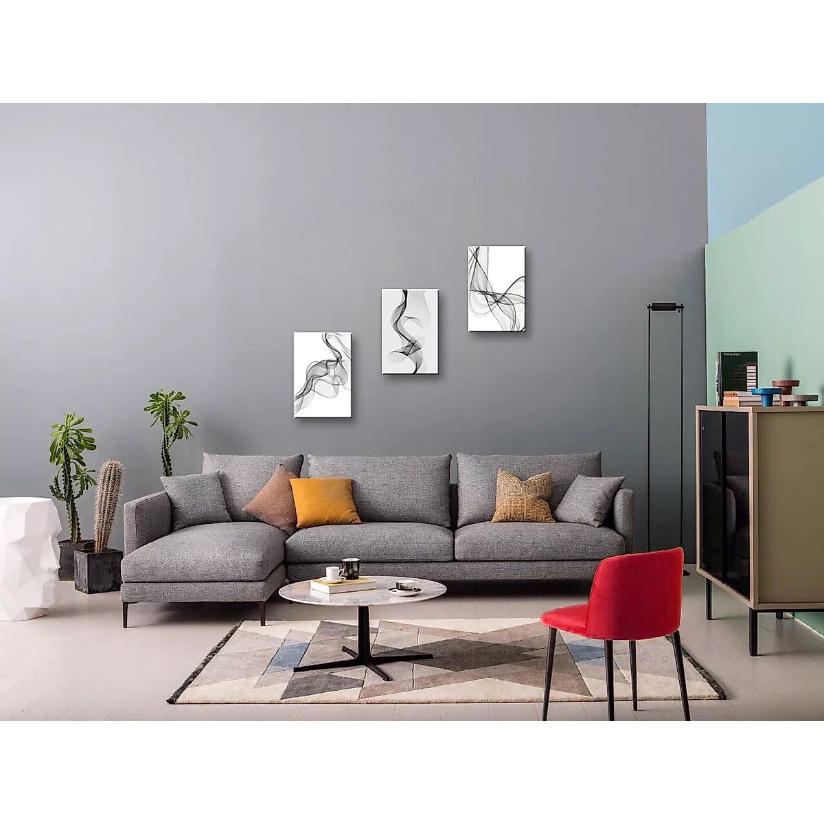 Black and White Abstract Line Wall Art Canvas Painting 3 piece Bathroom Room Decor Print Picture Modern Artwork Framed