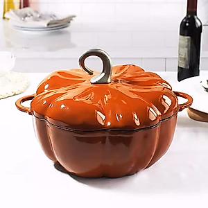 Pumpkin Cocotte,Pumpkin Dutch Oven Pot With Lid,Enamel Cast Iron Cooking Pot,Non Stick Pumpkin Pot,Stew Pot Soup Pot,Serves 3-5,Halloween Thanksgiving Decor Pot Gift(3.9 Quart, Orange)