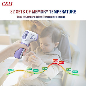 CEM DT-8806 Digital Thermometer for Adults and Kids, No Touch Forehead Thermometer for Baby, 2 in 1 Body Surface Mode Infrared Thermometer with Fever Alarm and Instant Accuracy Readings, Purple