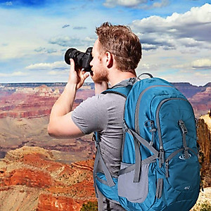 G4Free 45L Hiking Travel Backpack Waterproof with Rain Cover, Outdoor Camping Daypack for Men Women(Grey Blue)