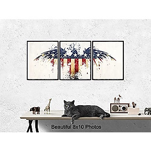 Patriotic Decor - American Eagle Wall Decor - American Flag Wall Decor - Patriotic Decorations - USA Wall Art - Patriotic Gifts for Marine, Army, Air Force, Navy Veteran - 8x10 Poster Set