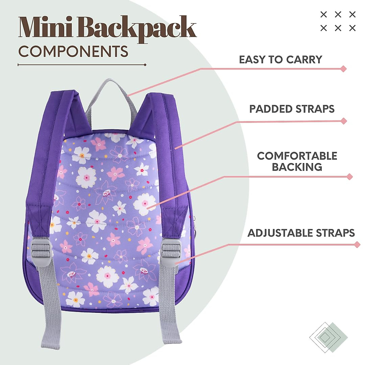 Milkdot Designer Mini Backpack, Purple, Perfect for Women, Men, Boys, Girls, Stylish for kids ages 3+ (Flower)