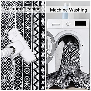 JOLENE.K Washable Rug 9x12 Rug Boho Rugs for Living Room Non Slip Large Rug Geometric Bohemian Modern Abastract Carpet Stain Resistant Bath Mat Office, Black