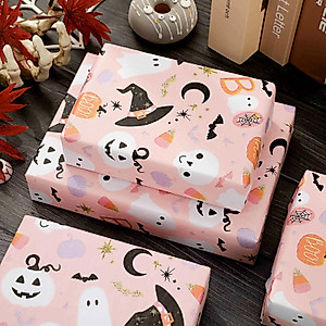 JarThenaAMCS 100 Sheets Halloween Tissue Paper Pink Pumpkin Ghost Boo Gift Wrapping Paper for DIY Art Crafts Birthday Holiday Baby Shower, 14 x 20 Inch