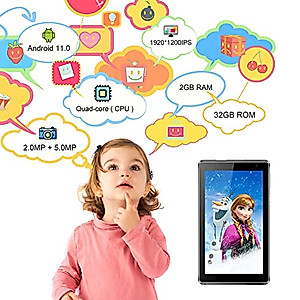 Tibuta 7" Android Tablet, Android 11.0 Tablet, 2GB RAM 32GB ROM, Quad Core Processor, IPS HD Display, 2MP Front + 5MP Rear Camera, 2023-T100 Tablet with Wi-Fi, Bluetooth