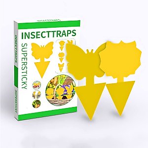 lanju 12pcs Plant Trap for Fruit Fly, Fruit Fly Sticky Trap for Mosquito and Bug Indoor & Outdoor for White Flies Mosquitos Fungus Gnats Flying Insects Houseplant
