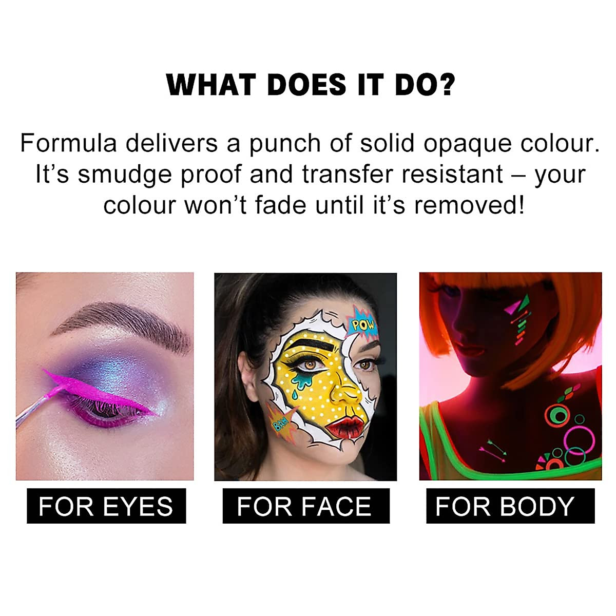 16 Colors Neon Face Paint Liner Makeup Water Activated Eyeliner Palette UV Glow Longlasting Fluorescent Face & Body Paint with Brush for Halloween Christmas