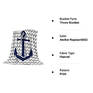 Flannel Fleece Luxury Lightweight Cozy Couch/Bed Super Soft Warm Plush Microfiber Throw Blanket,Nautical Navy Anchor with Gray and White Chevron (50 x 80 Inches)