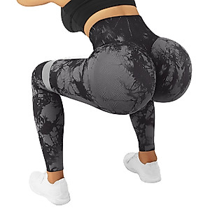 RXRXCOCO Womens Seamless Butt Lifting Leggings High Waisted Yoga Pants Tummy Control Workout Leggings Compression Tights Black Tie Dye Medium