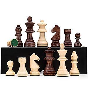 A&A Wooden Weighted Chess Pieces/German Knight Staunton Style / 2 Extra Queens/King Height 3“（7.5cm）