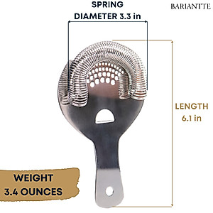 BARIANTTE Premium Hawthorne Strainer for Drinks - Cocktail Strainer Stainless Steel - Bar Strainer Cocktail Drink Strainer Bartending Strainer Hawthorne Strainers Bartender Strainer Shaker Strainer