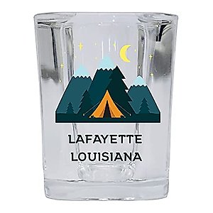 R and R Imports Lafayette Louisiana 2 Ounce Square Base Liquor Shot Glass Tent Design