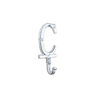 Hampton Nautical Whitewashed Cast Iron Letter C Alphabet Wall Hook 6" - Door Decor - Decorative